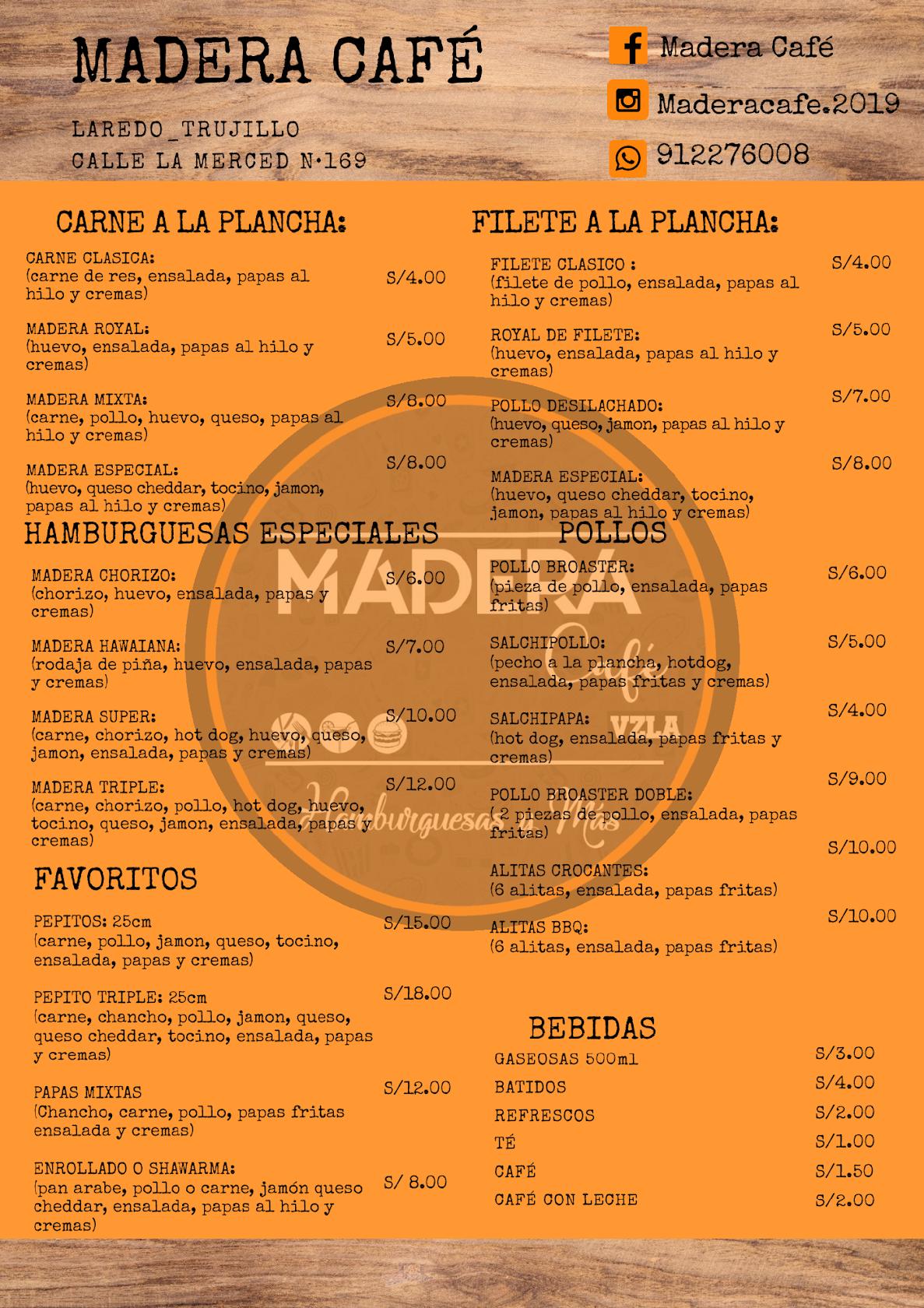 Menu at Madera Café, Trujillo