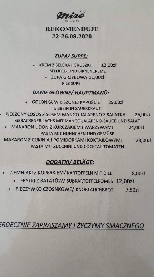 Carta de Miro Pizza & Cafe Łęknica, Łęknica, Graniczna 2A