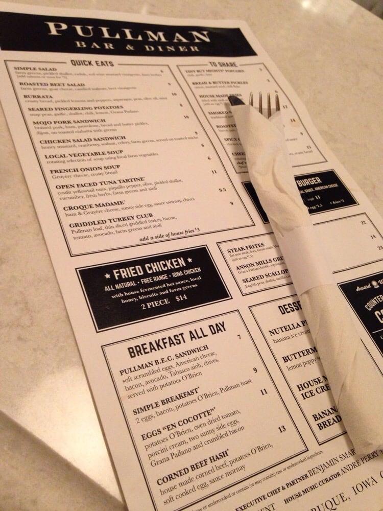 Menu at Pullman Bar & Diner, Iowa City