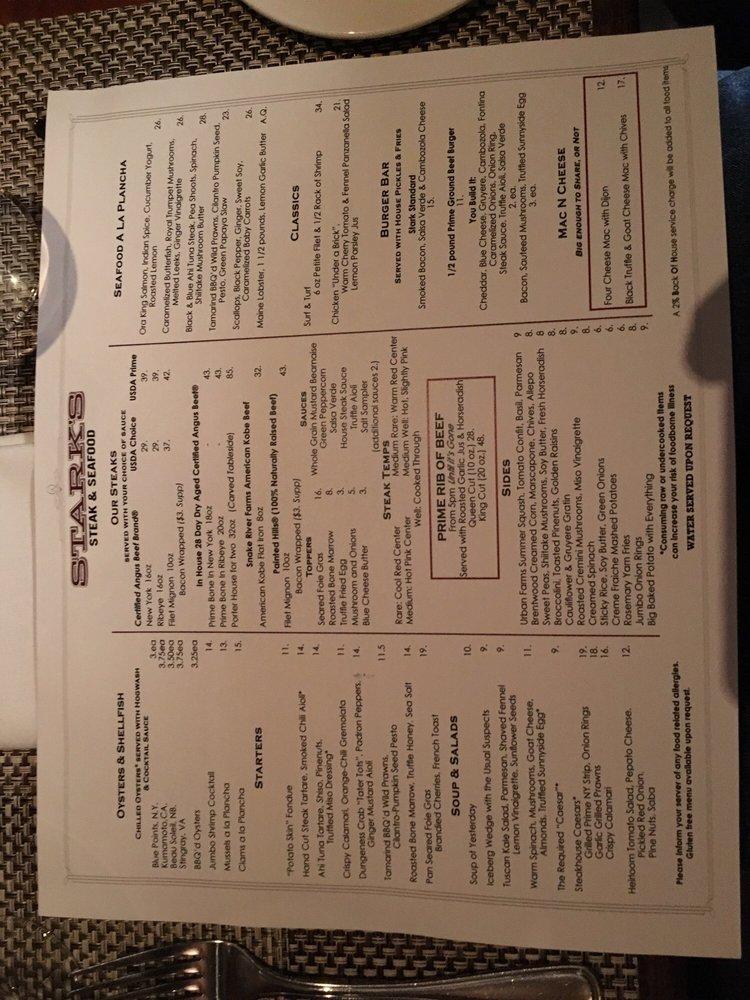 Menu at Stark's Steak & Seafood pub & bar, Santa Rosa