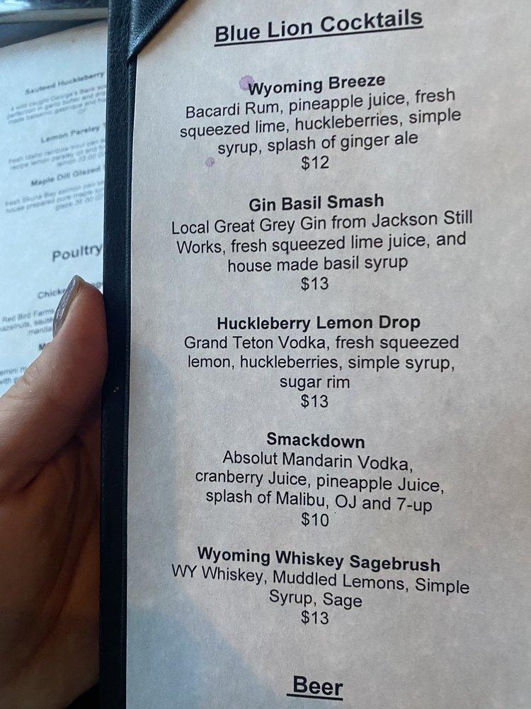 Carta del pub y bar The Blue Lion, Jackson