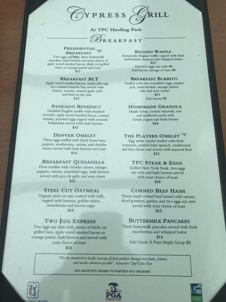Menu at Cypress Grill restaurant, San Francisco