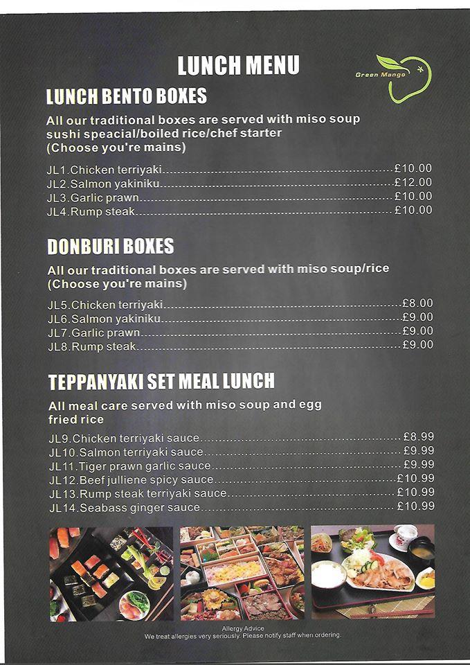 Menu at Green Mango restaurant, Elgin