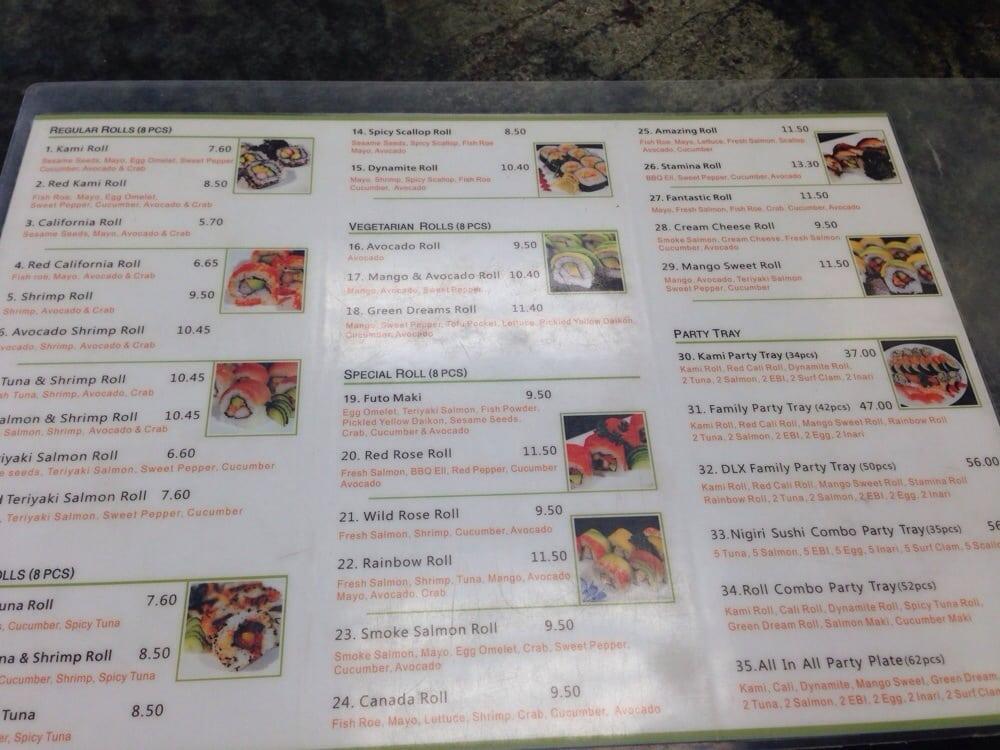 Menu at Kami Sushi restaurant, Edmonton