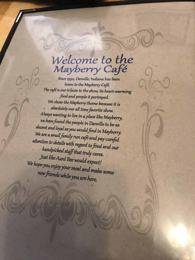Menu at Mayberry Cafe, Danville