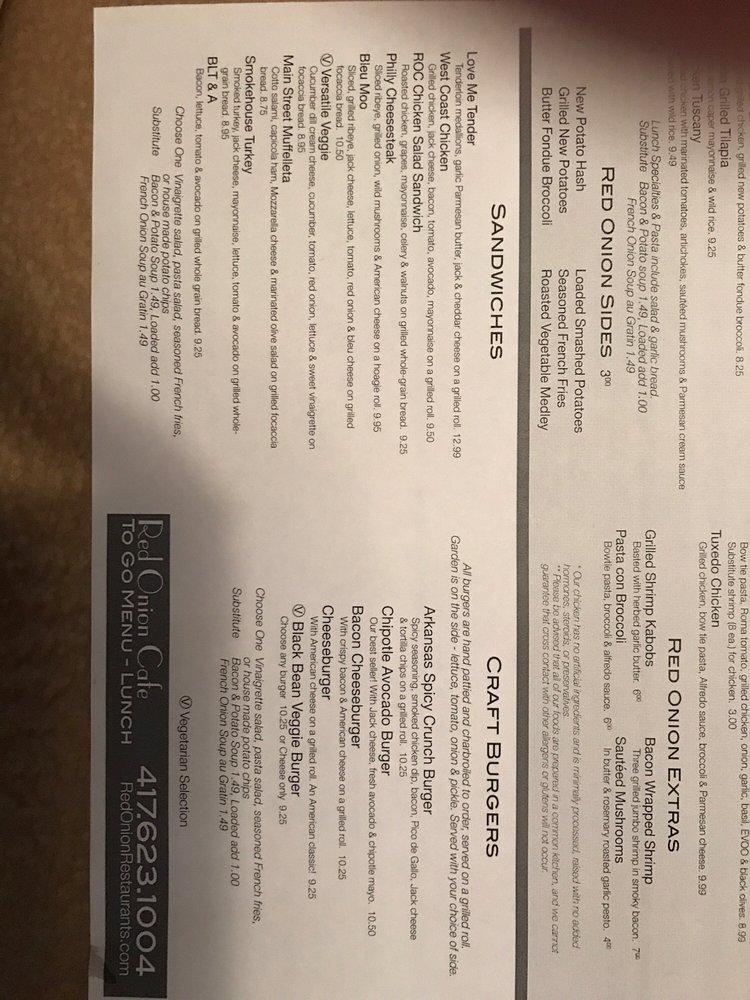 Carta de Red Onion Cafe, Joplin