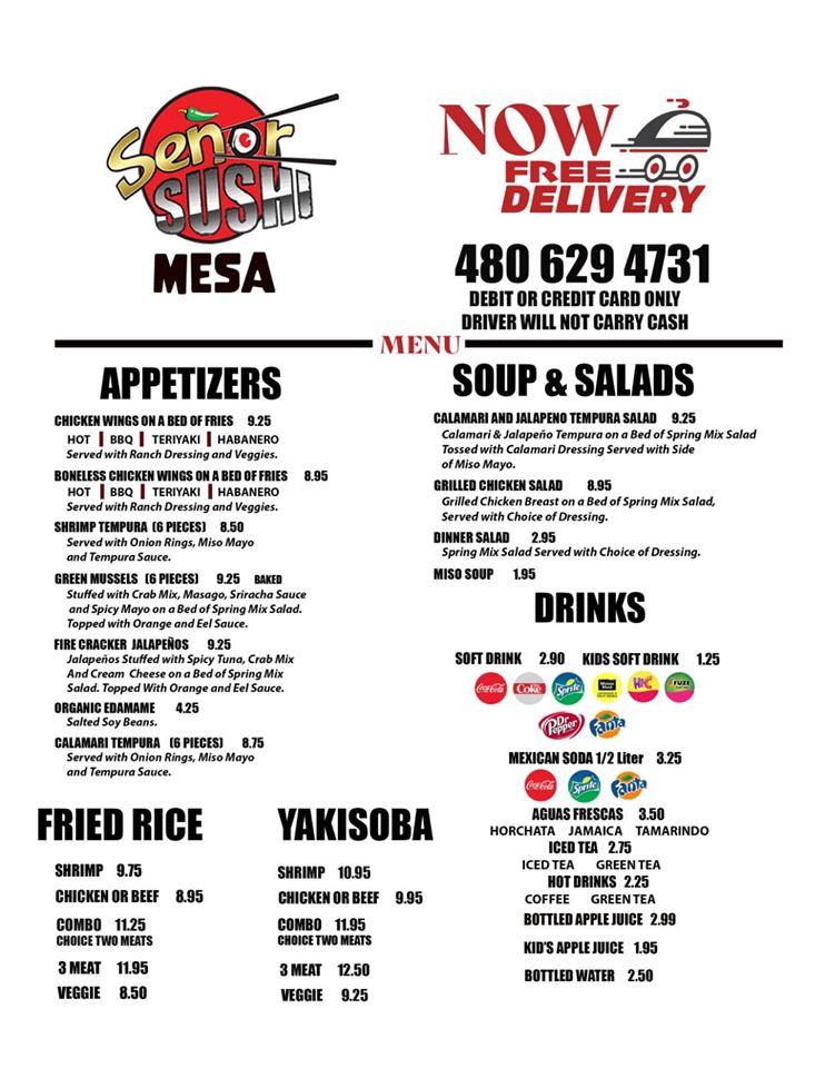 Menu at Señor Sushi Mesa restaurant, Mesa