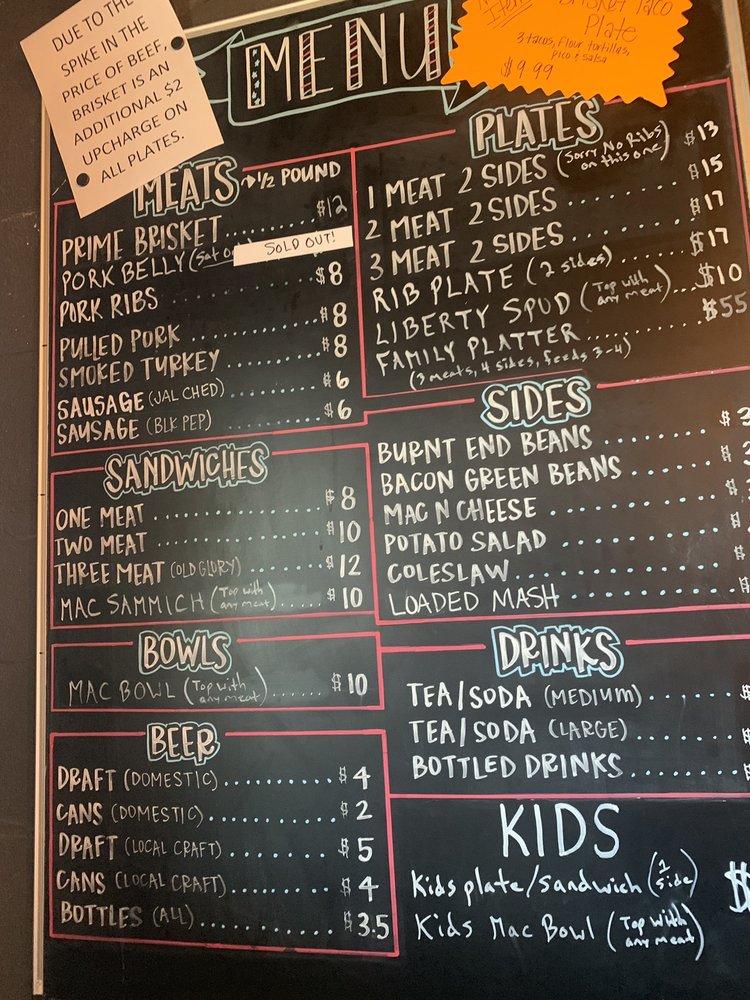 Menu at The Patriotic Pig BBQ, North Richland Hills, Rufe Snow Dr