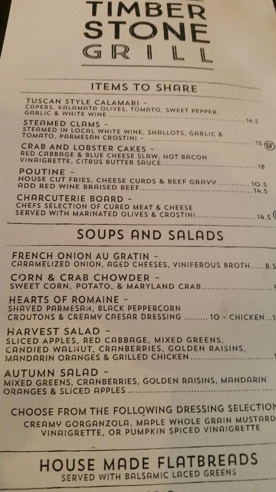 Menu at Timber Stone Grill pub & bar, Hammondsport