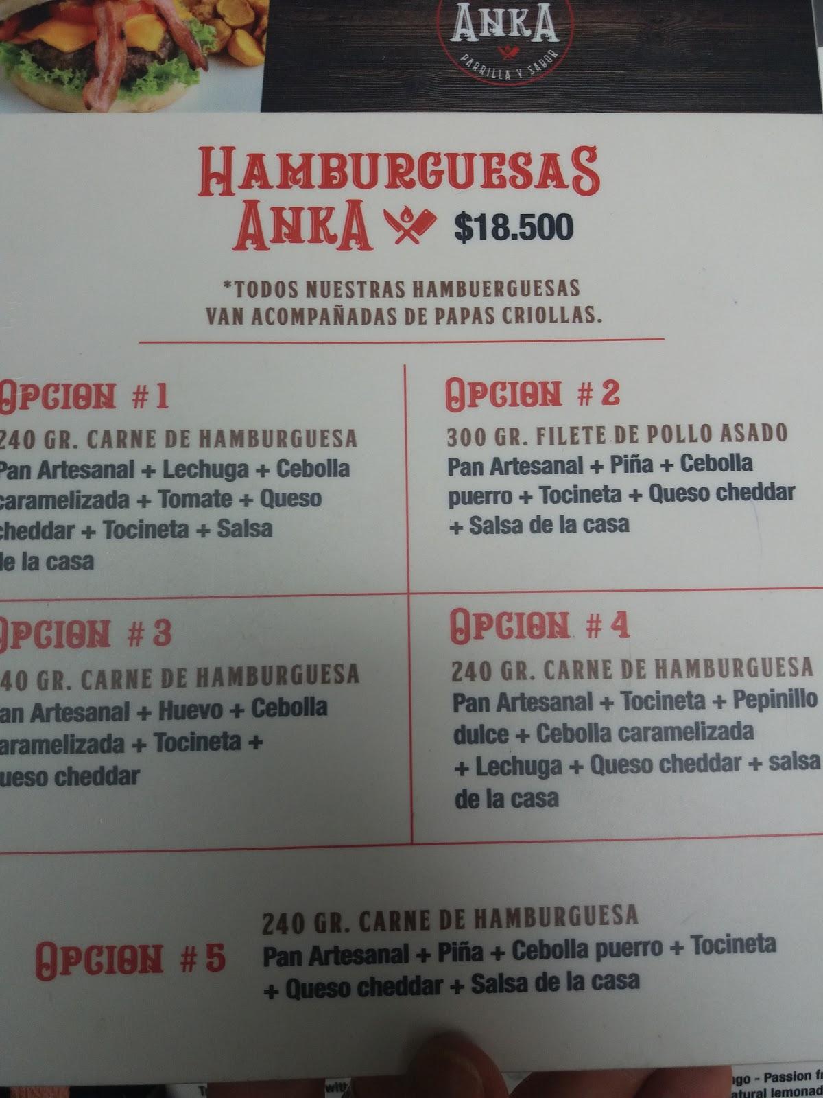 Carta de Anka parrilla y sabor, Medellín