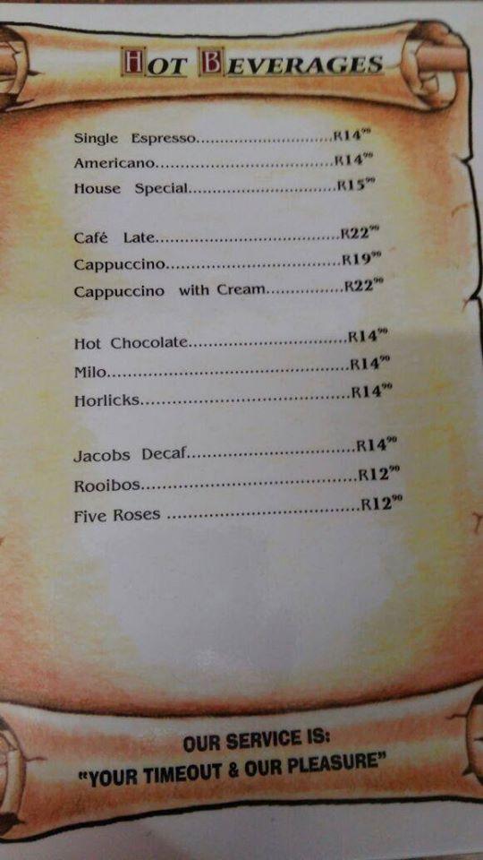 Menu at Camelot Restaurant&pub, Randfontein