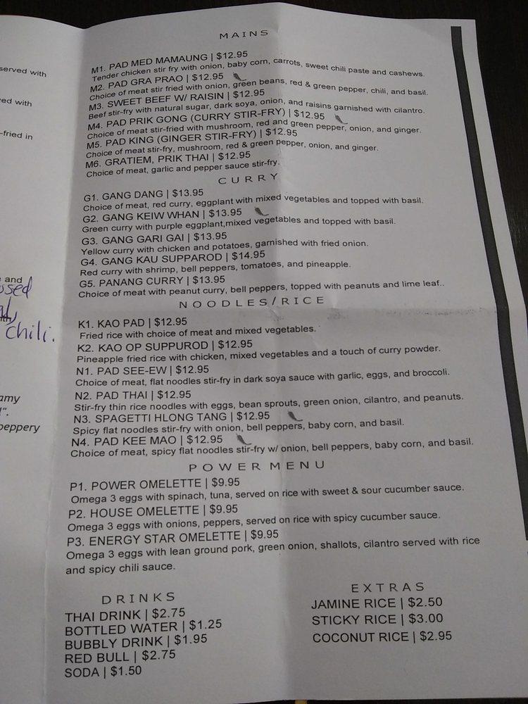Menu at Chili Thai Takeout restaurant, Ottawa