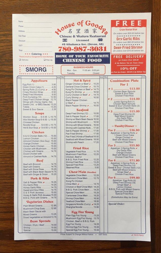 Menu at House Of Goodys restaurant, Devon