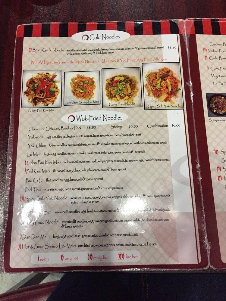 Menu at Ichiban restaurant, Amarillo