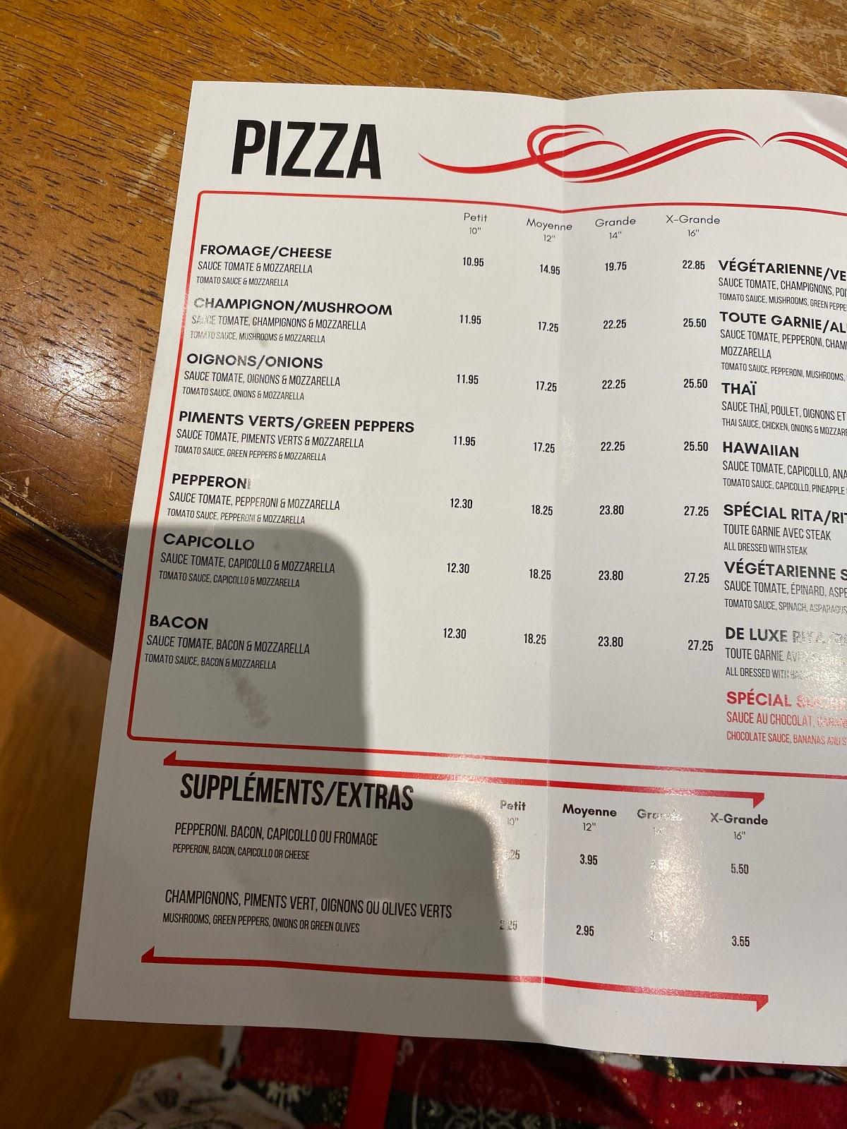 Menu at Pizzeria Casa Rita, Beaconsfield