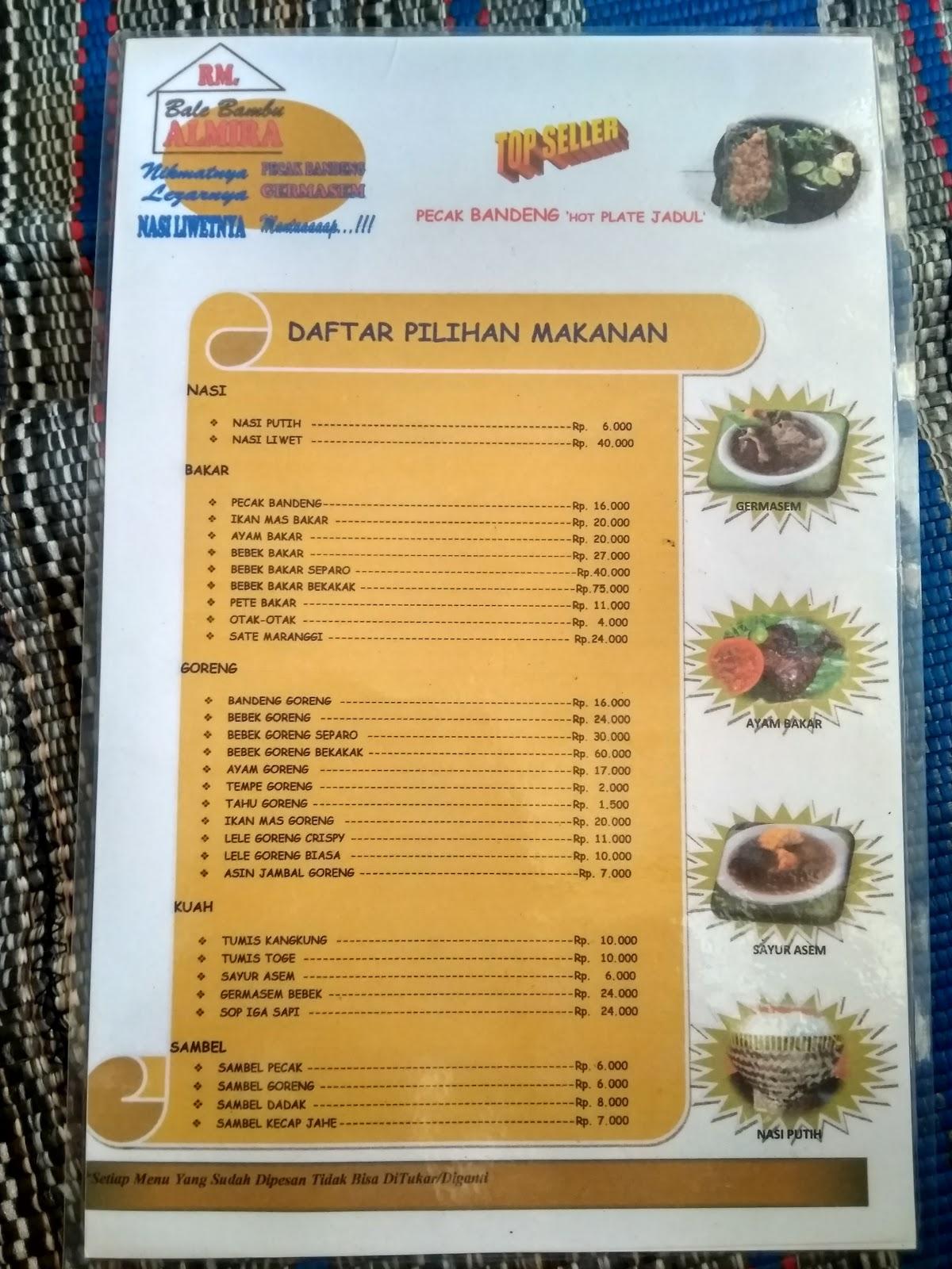 Menu at RM. Bale Bambu ALMIRA KALIGANDU restaurant, Serang