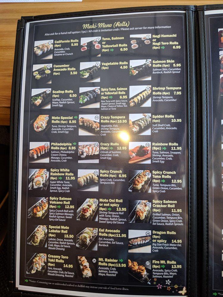 Menu at Sushi Moto Japanese Restaurant, Edmonds
