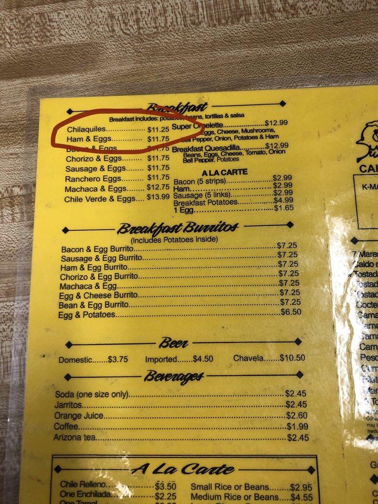 Menu at Taqueria Super Pollo restaurant, Salinas