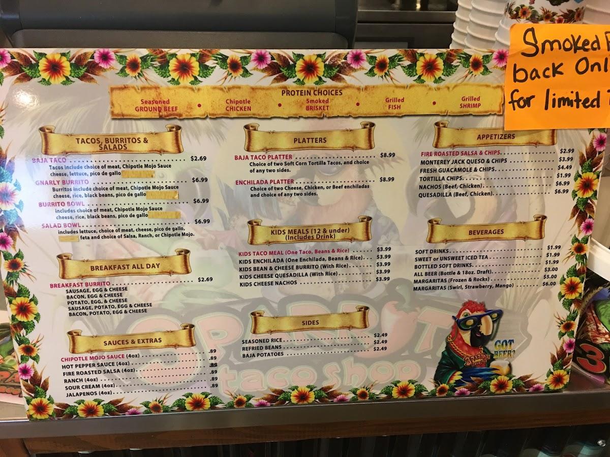 Menu at 3 Parrots Taco Shop restaurant, Benbrook, Benbrook Blvd