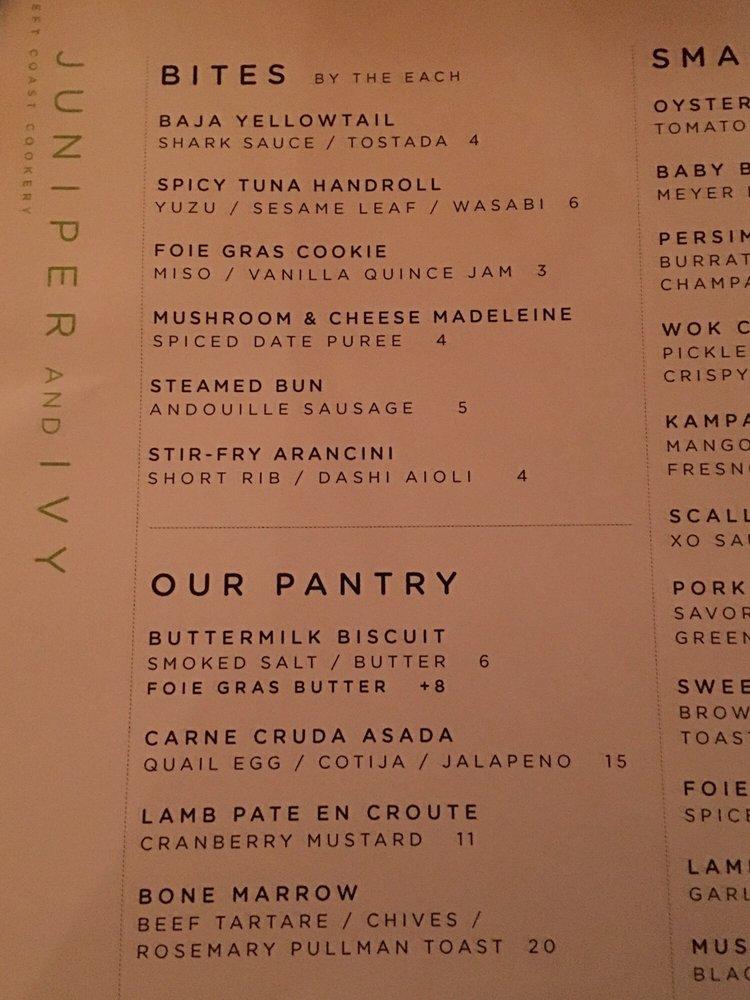 Menu at Juniper & Ivy pub & bar, San Diego