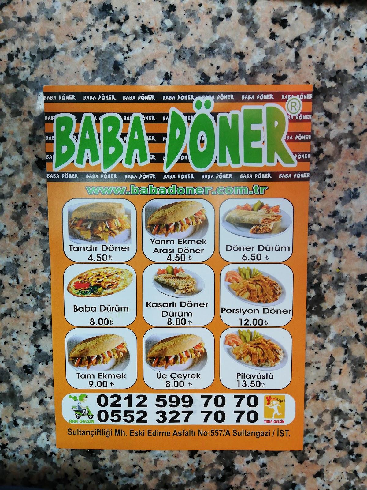Menu at Baba Döner Sultangazi, Istanbul