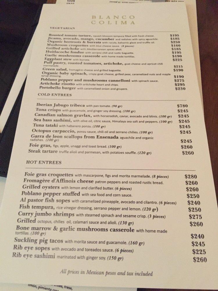 Carta del restaurante Blanco Colima, Ciudad López Mateos