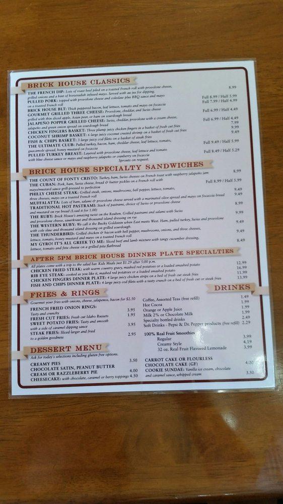 Menu at Brick House Cafe, Cedar City