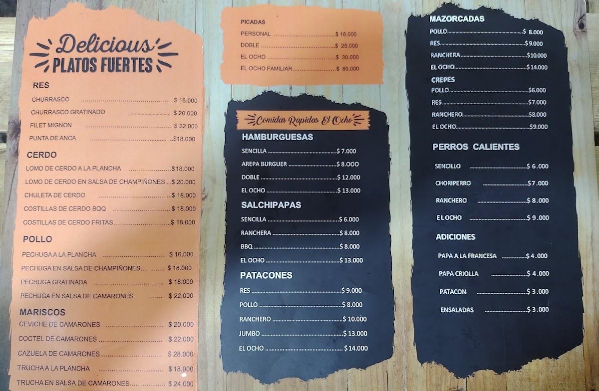 Menu at El_Ocho_Restaurante_Bar, Puerto Caicedo