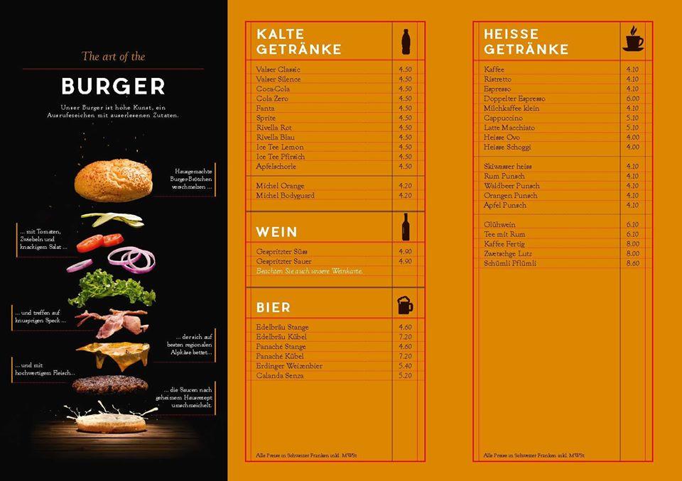 Menu at GROND Engadin, Burger Sils-Maria, Sils im Engadin/Segl