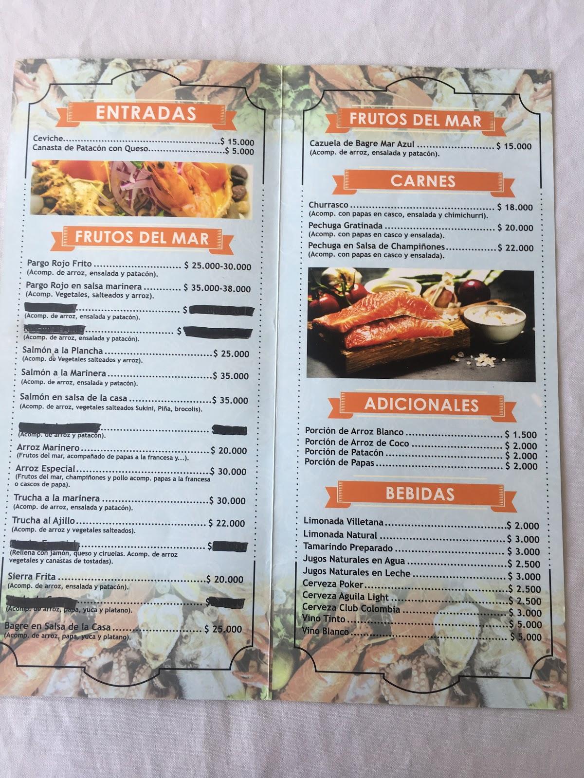 Menu at Hotel y restaurante Mar Azul, Villeta