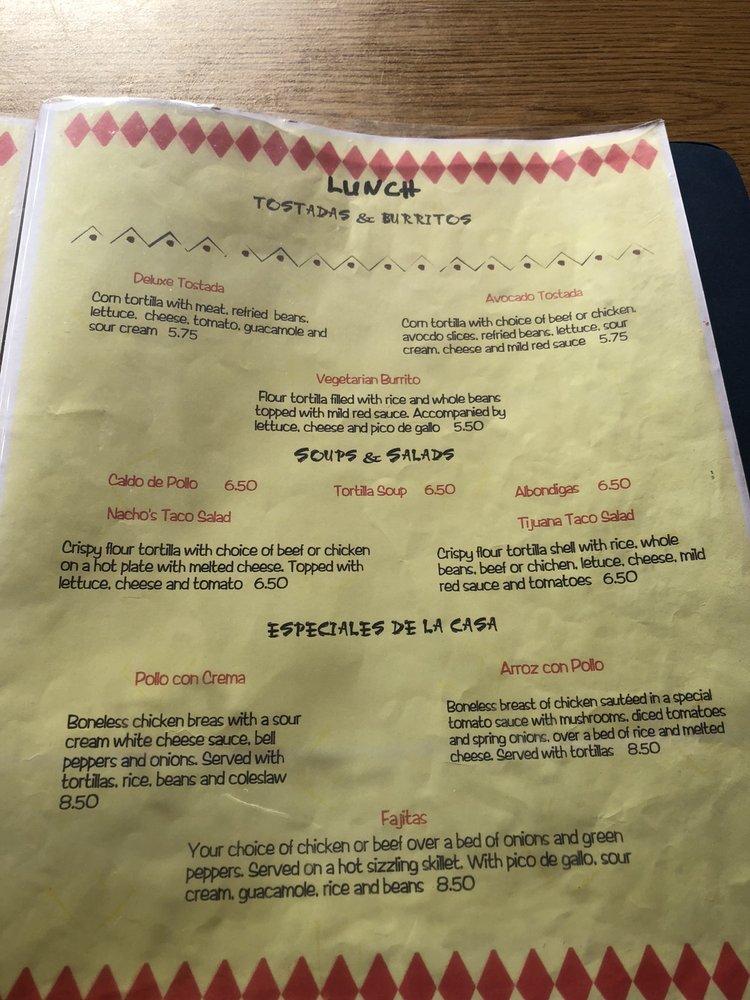 Menu at Nacho's Mexican Restaurant, Mossyrock