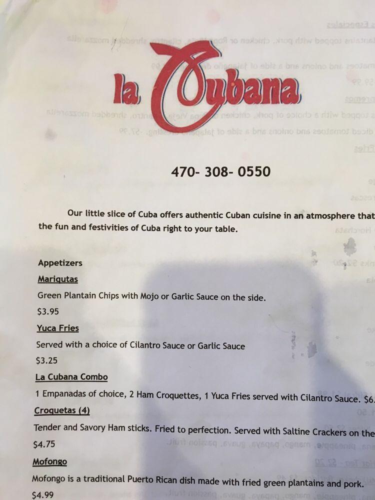 Carta del restaurante La Cubana, Marietta, 45 South Marietta Pkwy SW