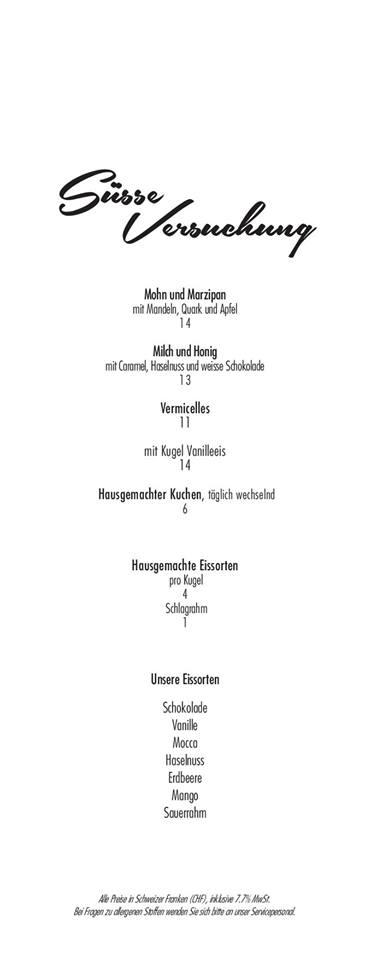 Menu at Einstein St.Gallen, St. Gallen, Berneggstrasse 2