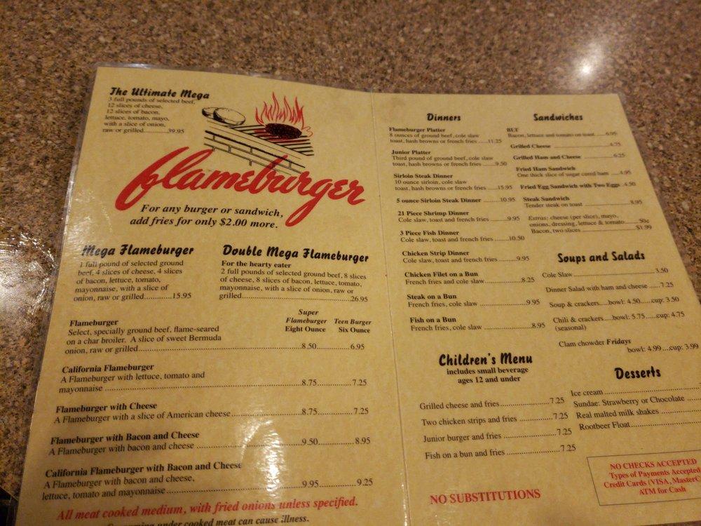 Menu at Flameburger restaurant, Minneapolis