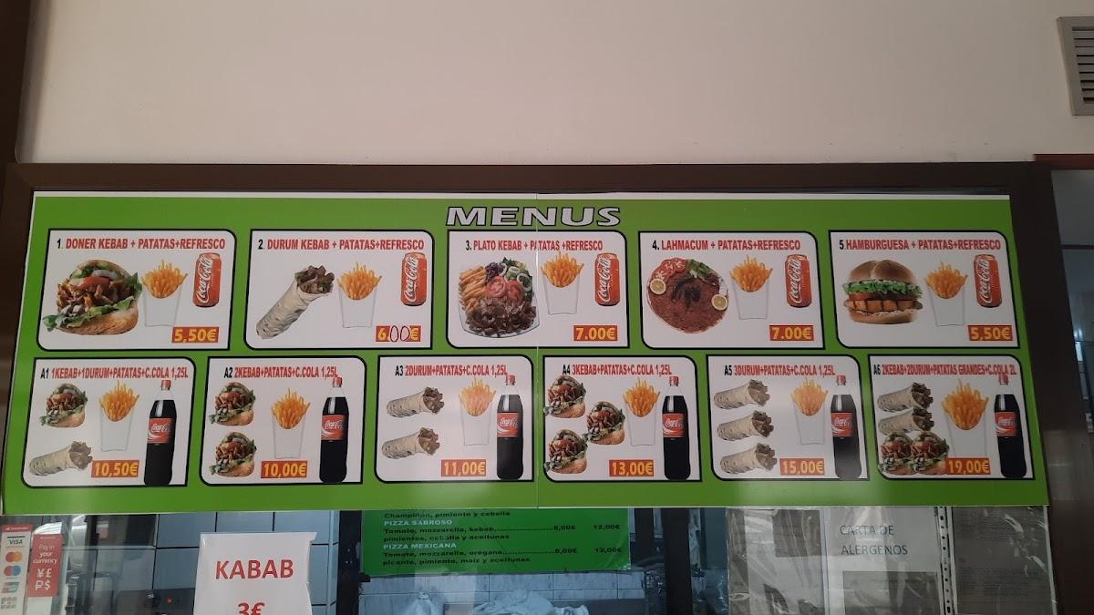 Menu at Sabroso Doner Kebab restaurant, Madrid, C. del Monte Aya