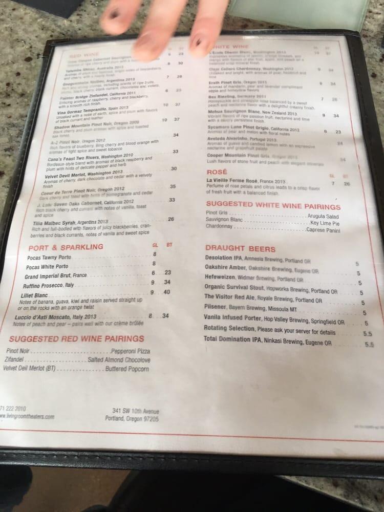 Living Room Theater Menu | Baci Living Room