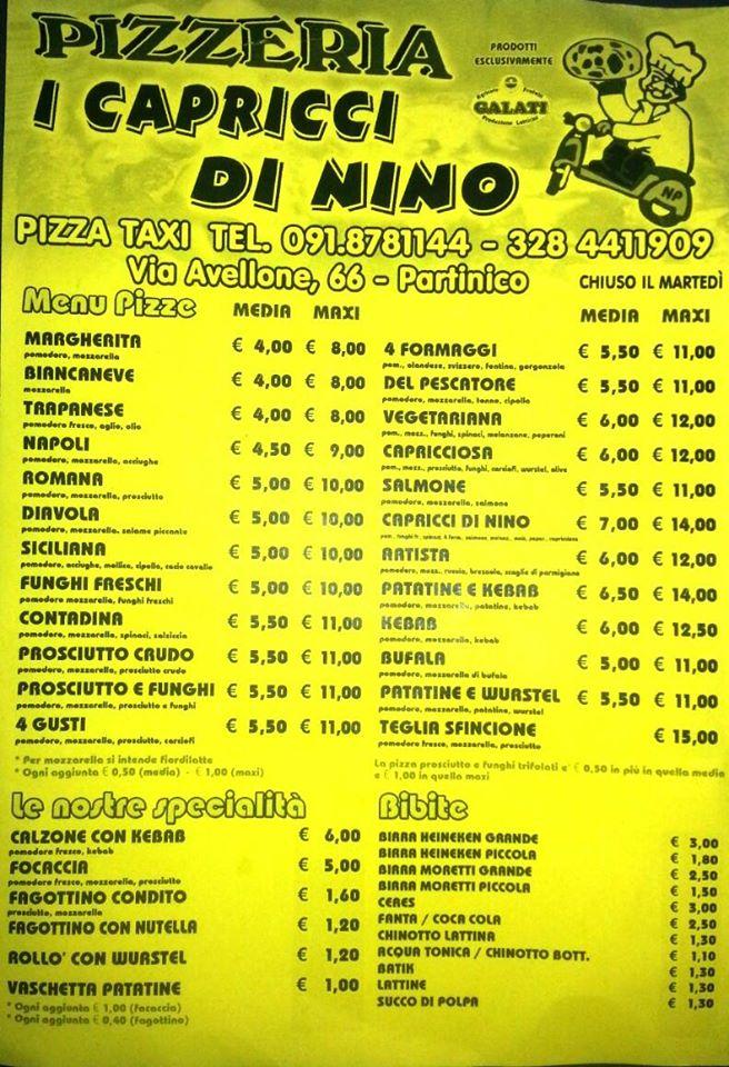 Menu au I Capricci Di Nino pizzeria, Partinico
