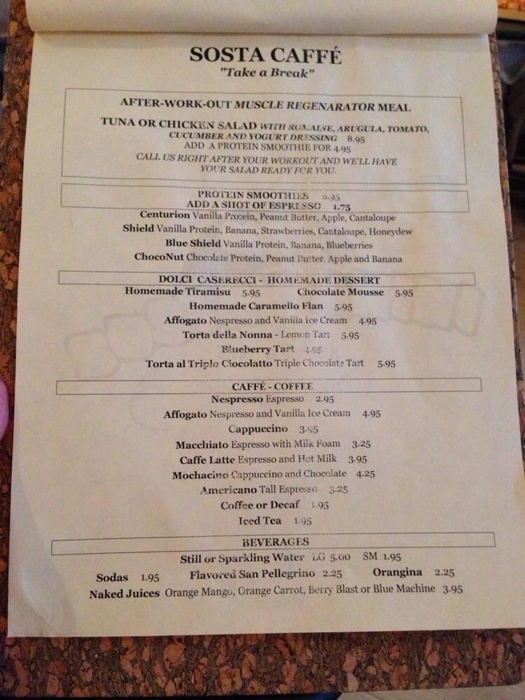 Carta del postres Sosta Caffé, Pembroke Pines, Pines Blvd