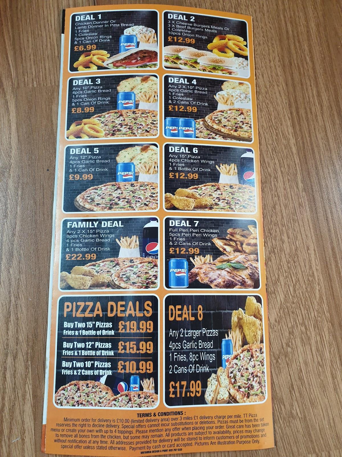 Menu at TT Pizza restaurant, Birmingham, 229- 231 Lozells Rd