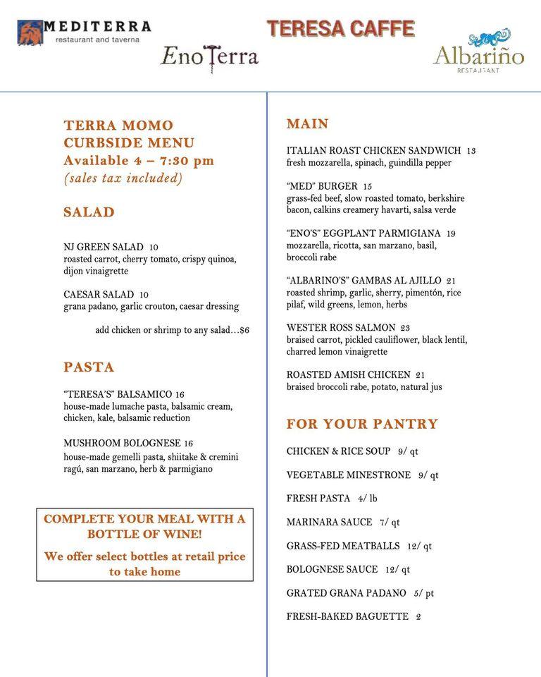 Menu at Terra Momo Bread Company restaurant, Princeton