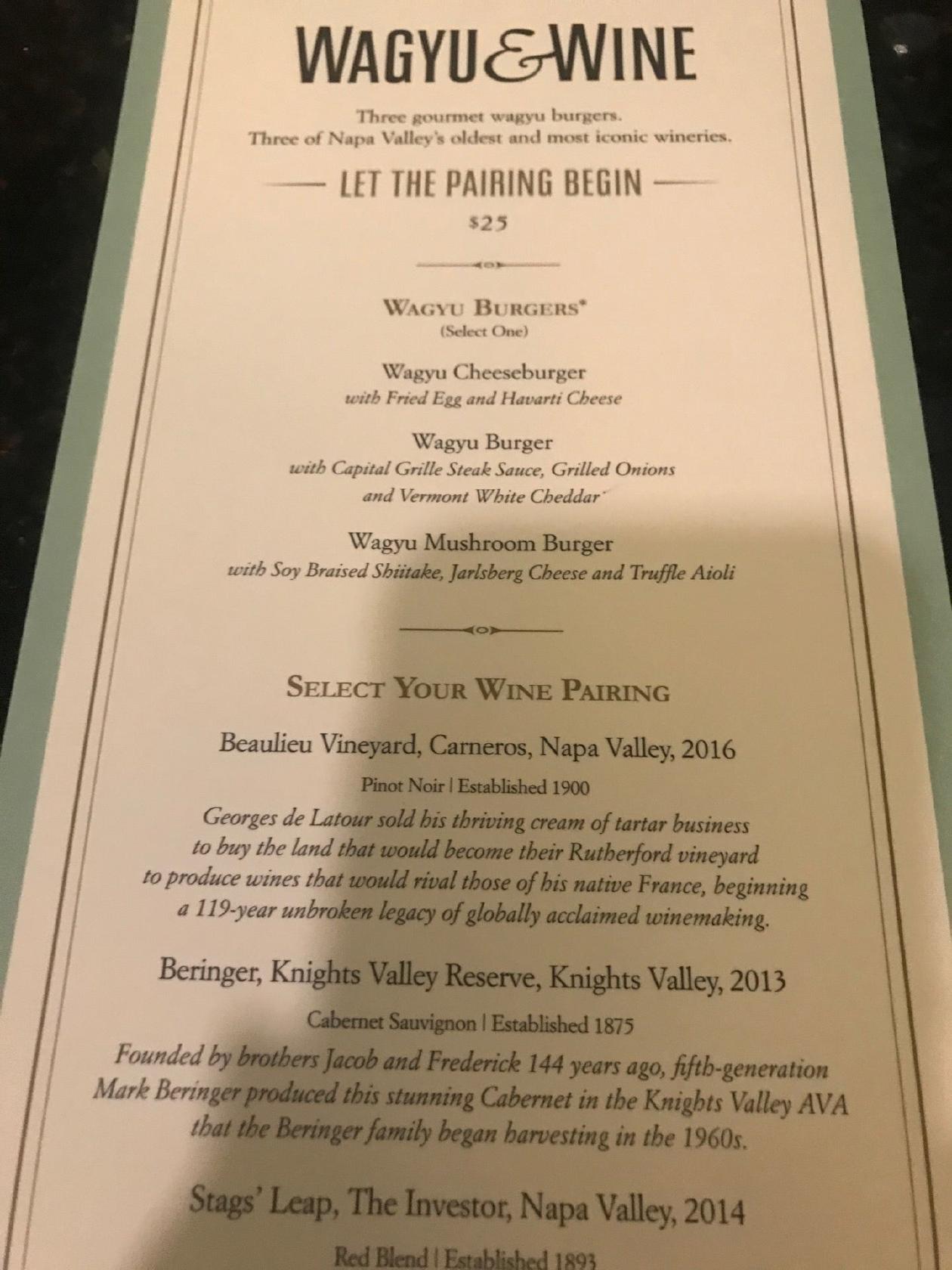 Menu at The Capital Grille pub & bar, Fort Lauderdale