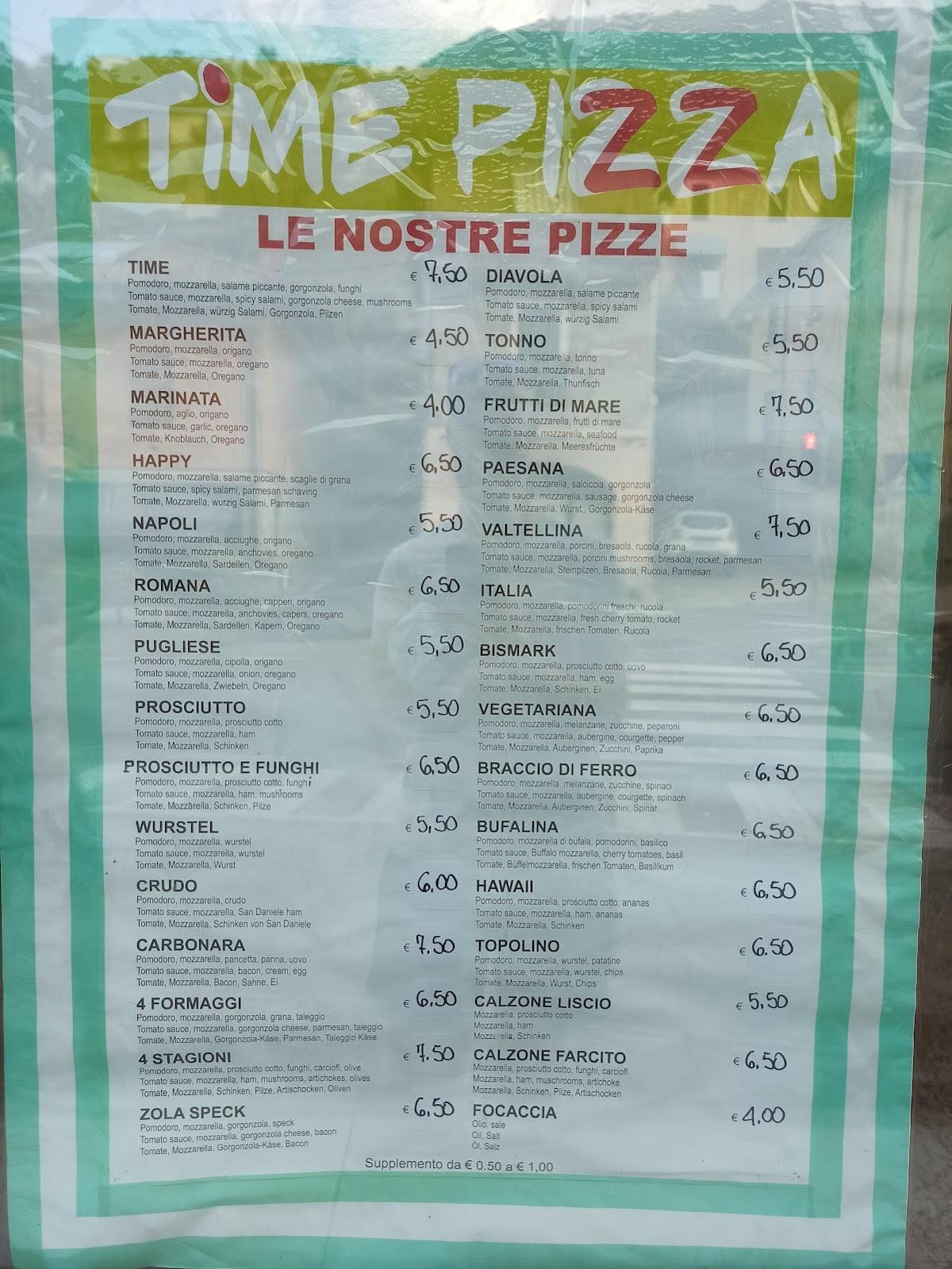 Menu da Time Pizza pizzeria, Carlazzo