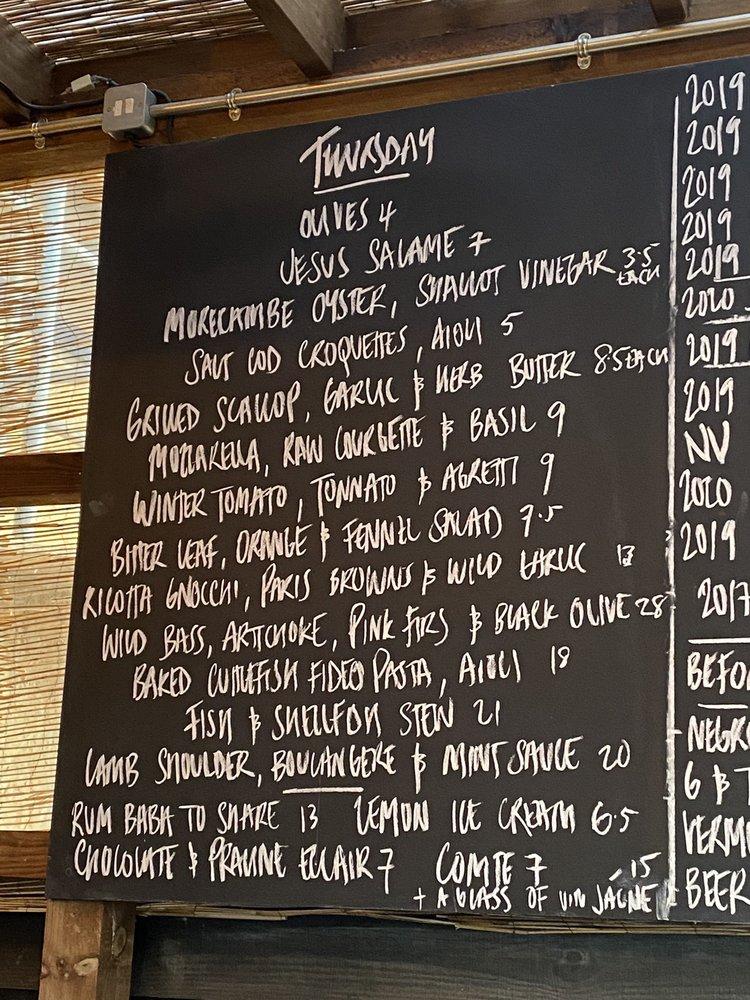 Menu at Westerns Laundry restaurant, London
