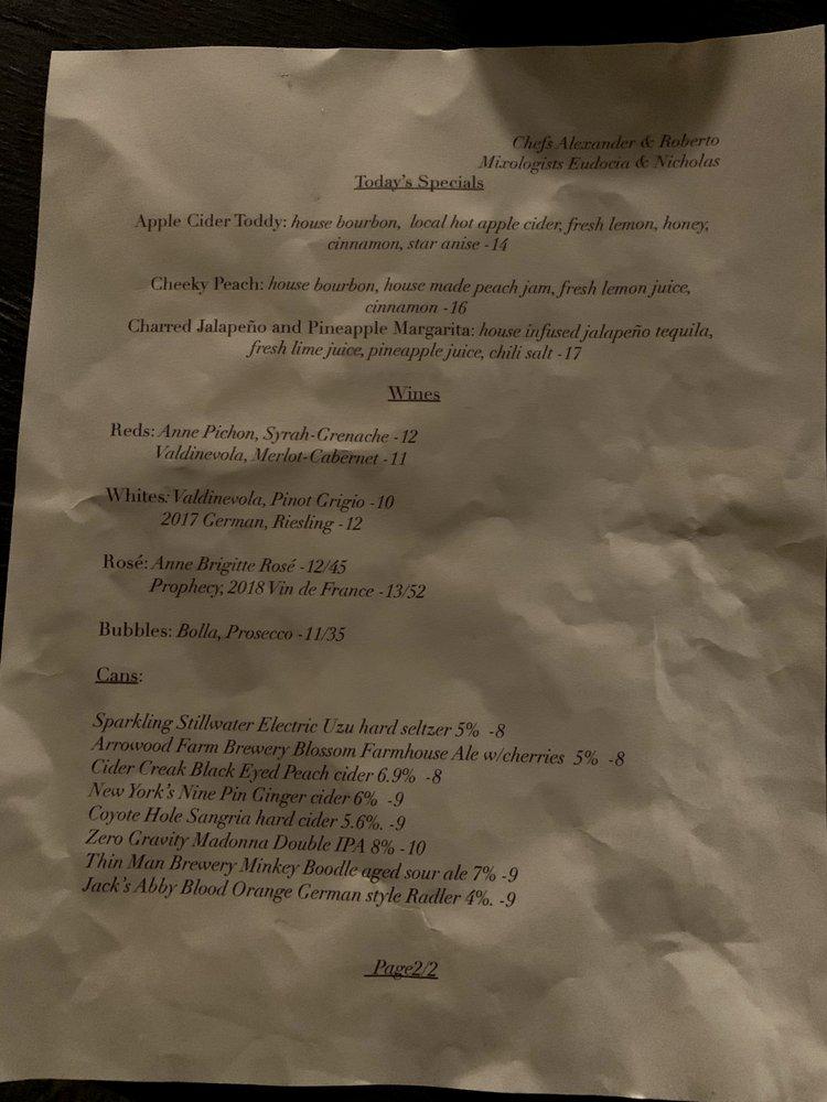 Menu at Early Terrible pub & bar, Woodstock