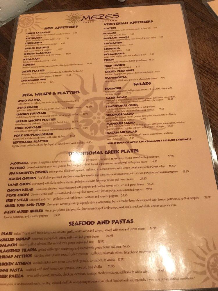 Menu at Mezes Greek Taverna restaurant, Pembroke Pines