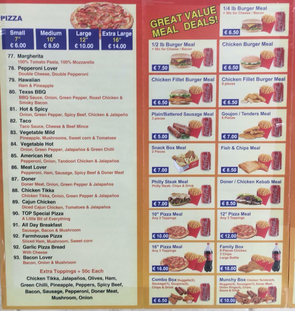 Menu at Royal Pizza Oldcastle restaurant, Oldcastle