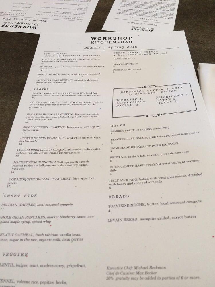 Menu at Workshop Kitchen & Bar, Palm Springs