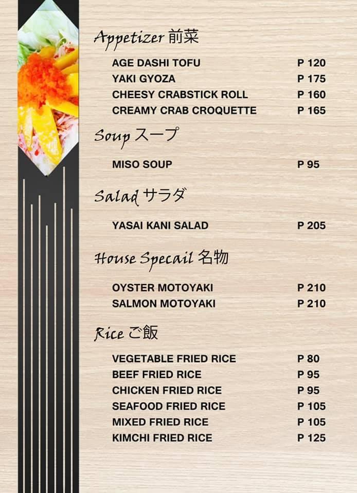 Menu at Zensho restaurant, Quezon City, Dallas Square