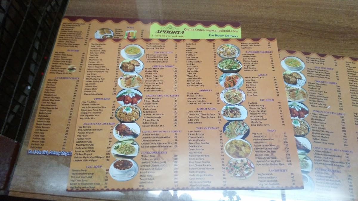 Menu at Apoorva Mess (MIT), Manipal