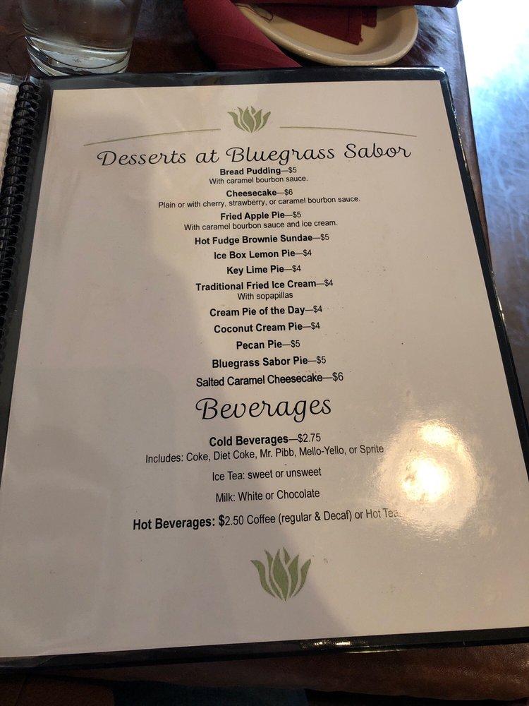 Menu at Bluegrass Sabor restaurant, Lawrenceburg